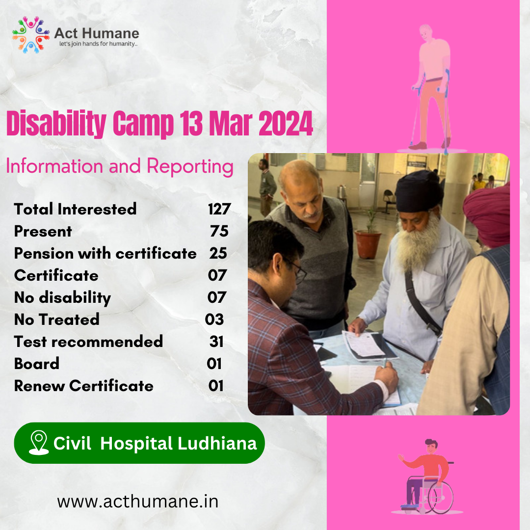 Disability Camp 13 mar 2024 Ludhiana Punjab | NGO in Punjab | Act Humane